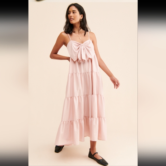 Sister Jane | Dresses | Sister Jane Pink Tiered Maxi Dress With A Bow ...